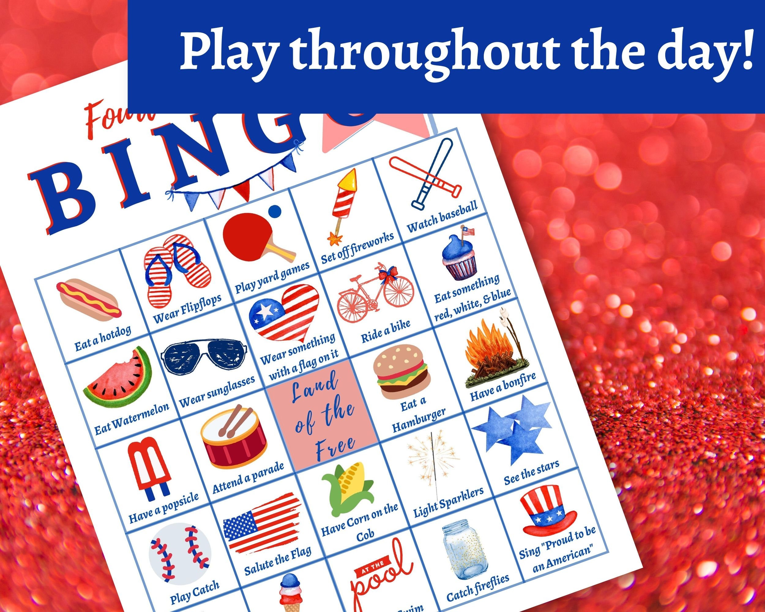 July 4th Patriotic Bingo | July 4th Party Games Printable | Instant ...