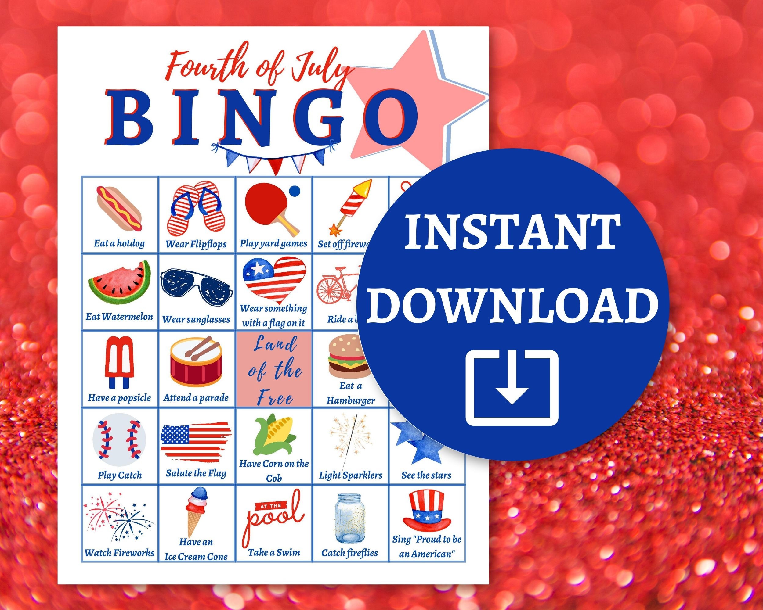July 4th Patriotic Bingo | July 4th Party Games Printable | Instant ...
