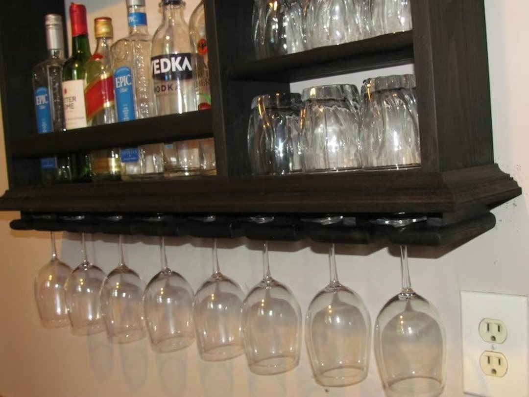 Mini Bar Black Stain Liquor Cabinet 3'x2' Wall - Etsy