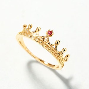 Ruby Crown Ring, Dainty Crown Ring, Crown Ring Gold, Tiara Crown Ring ...