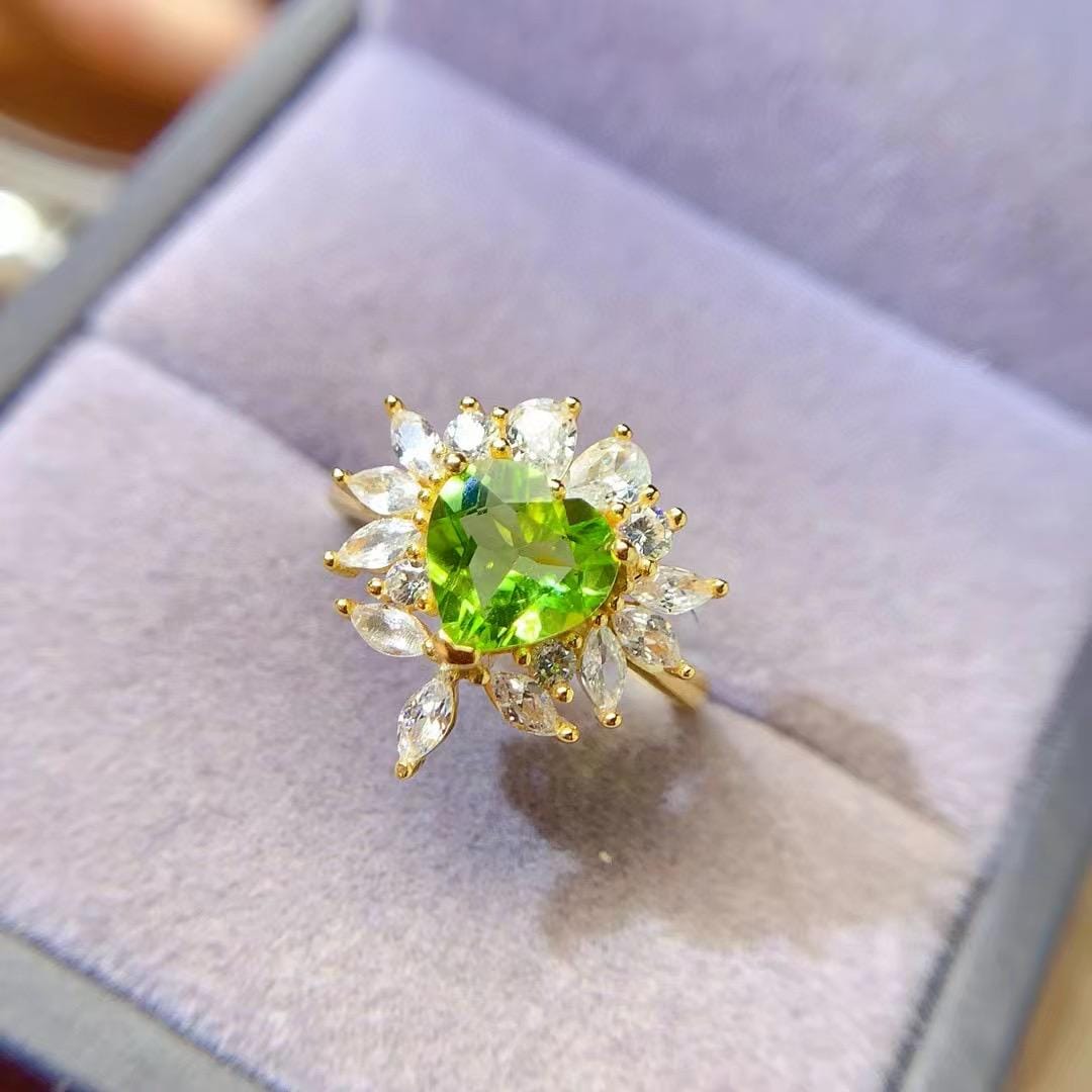 Heart Shaped Peridot Ring, Natural Peridot Engagement Ring, Heart Shape ...