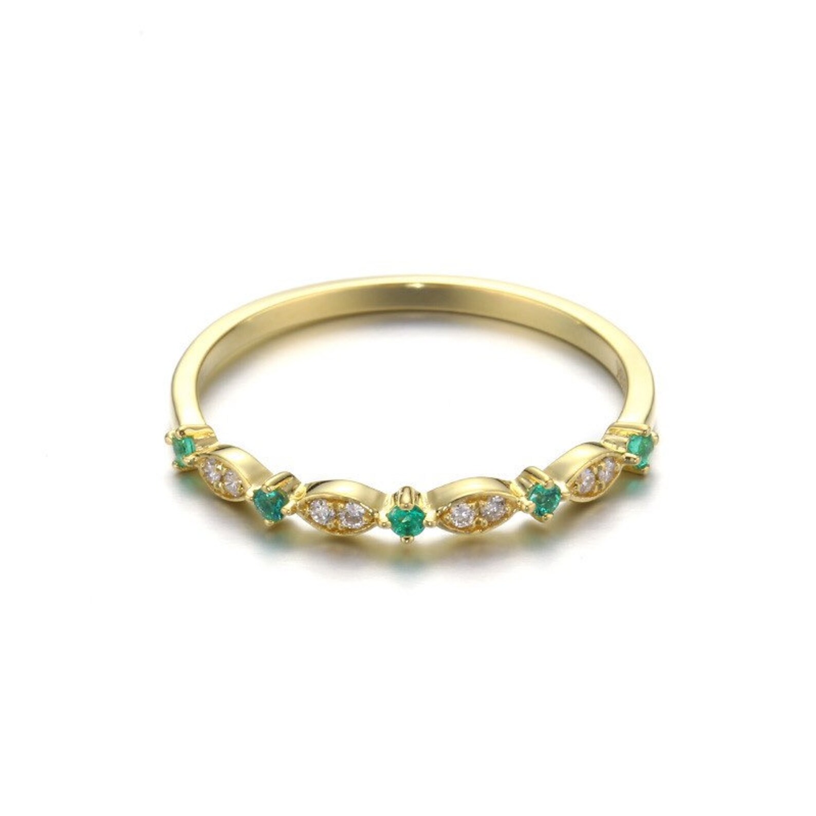 Half Eternity Emerald Ring Emerald Stackable Ring Emerald - Etsy UK