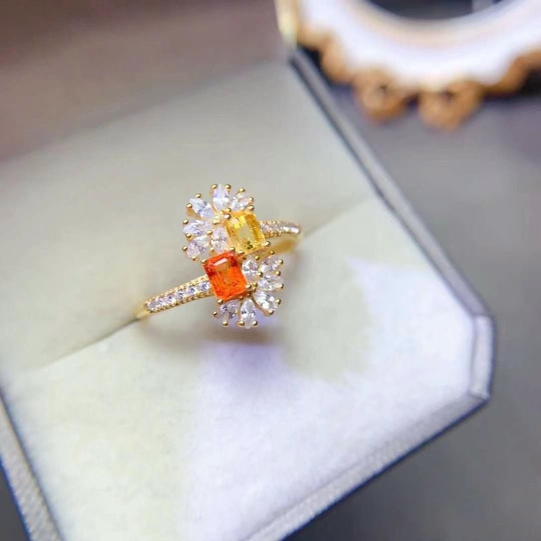 Dainty Sapphire Flower Promise Ring, Gemstone Flower Ring, Twist ...