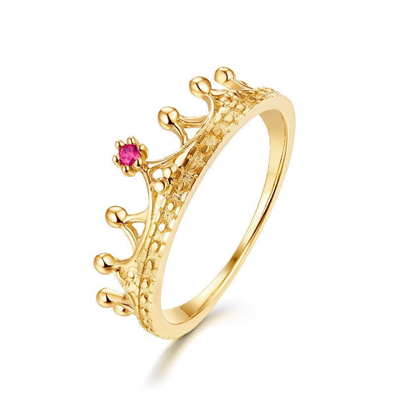 Ruby Crown Ring, Dainty Crown Ring, Crown Ring Gold, Tiara Crown Ring ...