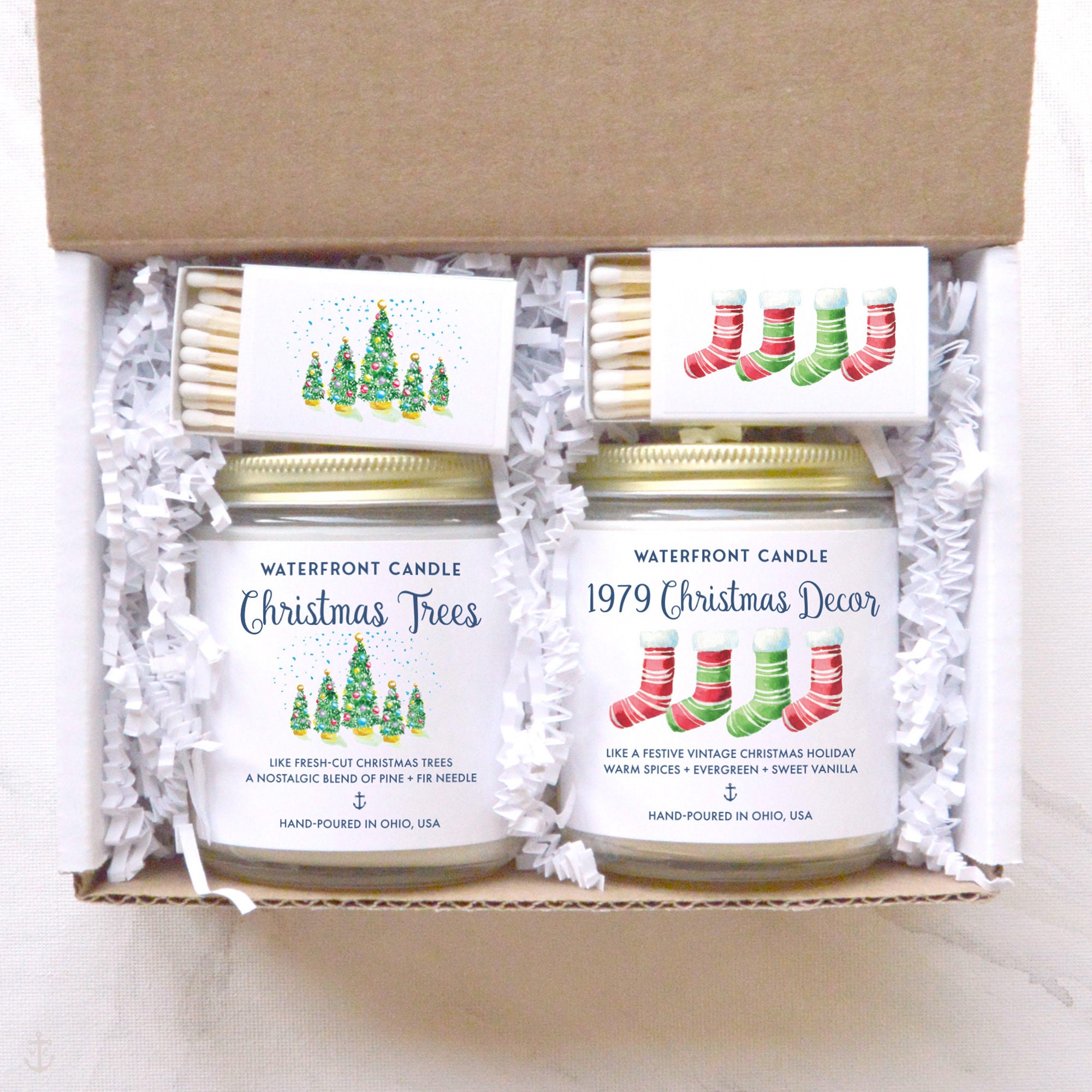 Christmas Candle Gift Box of Watercolor Illustrated Christmas Scented ...