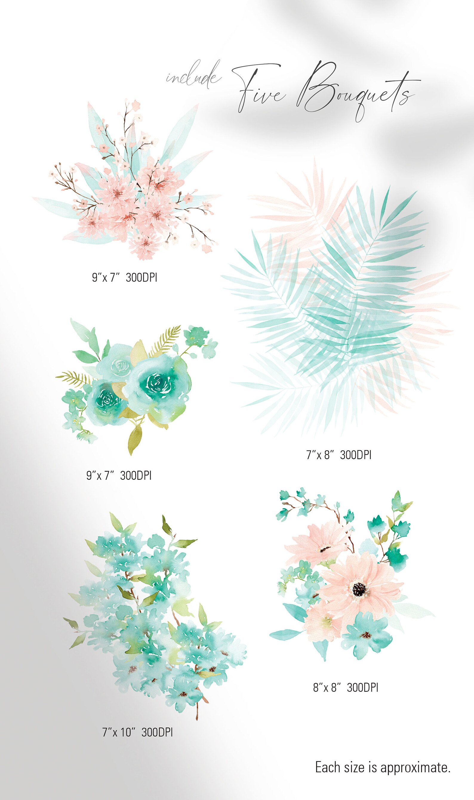 Watercolor Clipart Mint Flowers Floral Arrangements Wedding - Etsy