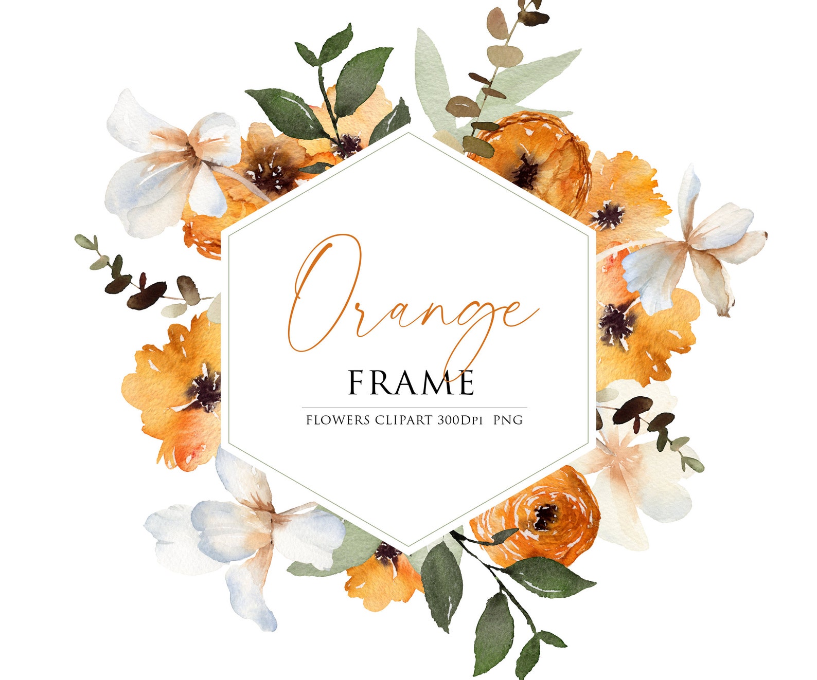 Watercolor Frame Orange Flower Frame Watercolor Clipart - Etsy