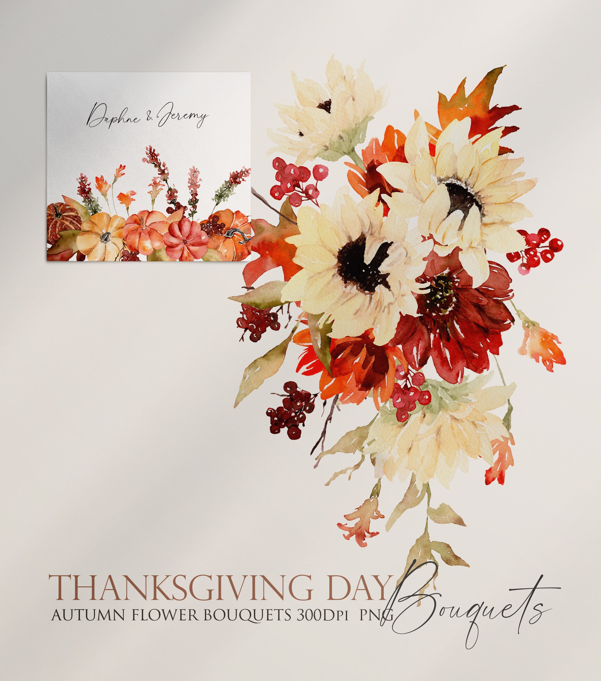 Watercolor Thanksgiving Clipart Autumn Flower Watercolor | Etsy