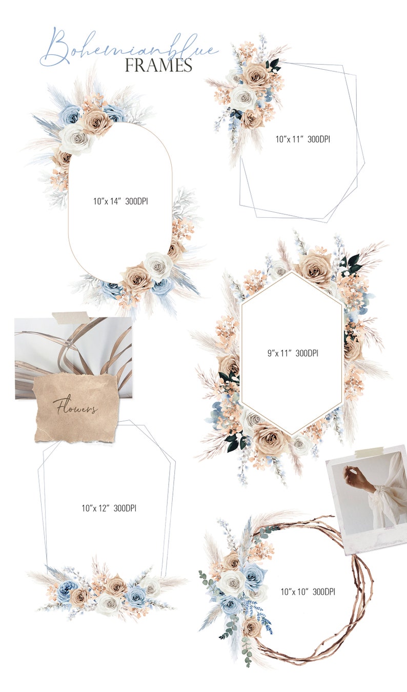 Watercolor Flower Boho Flower Boho Blue Clipart Dusty Blue - Etsy