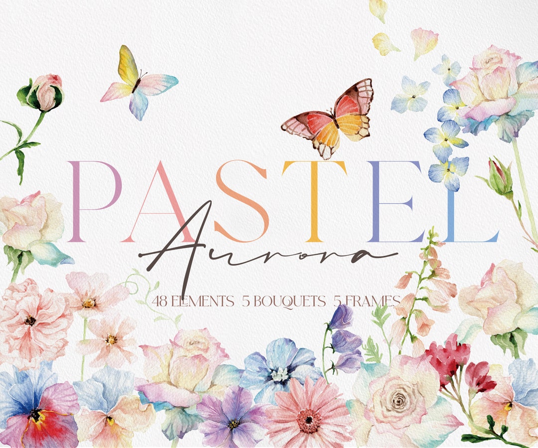 PASTEL AURORA, Watercolor Flower, Watercolor Clipart, Flower Clipart ...