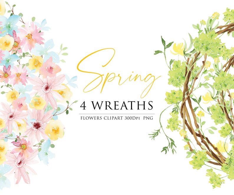 Watercolor Clipart Spring Wreaths Floral Arrangements - Etsy