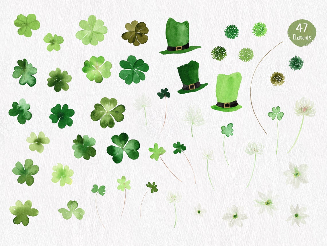 Watercolor St. Patrick's Day Clipart Clover Clipart St | Etsy