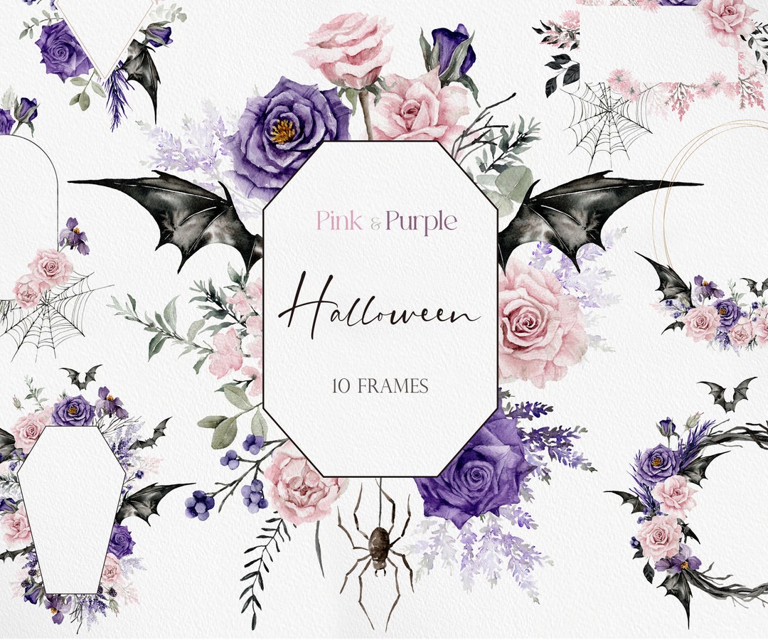 Pink & Purple Halloween, Halloween Clipart, Watercolor Halloween ...