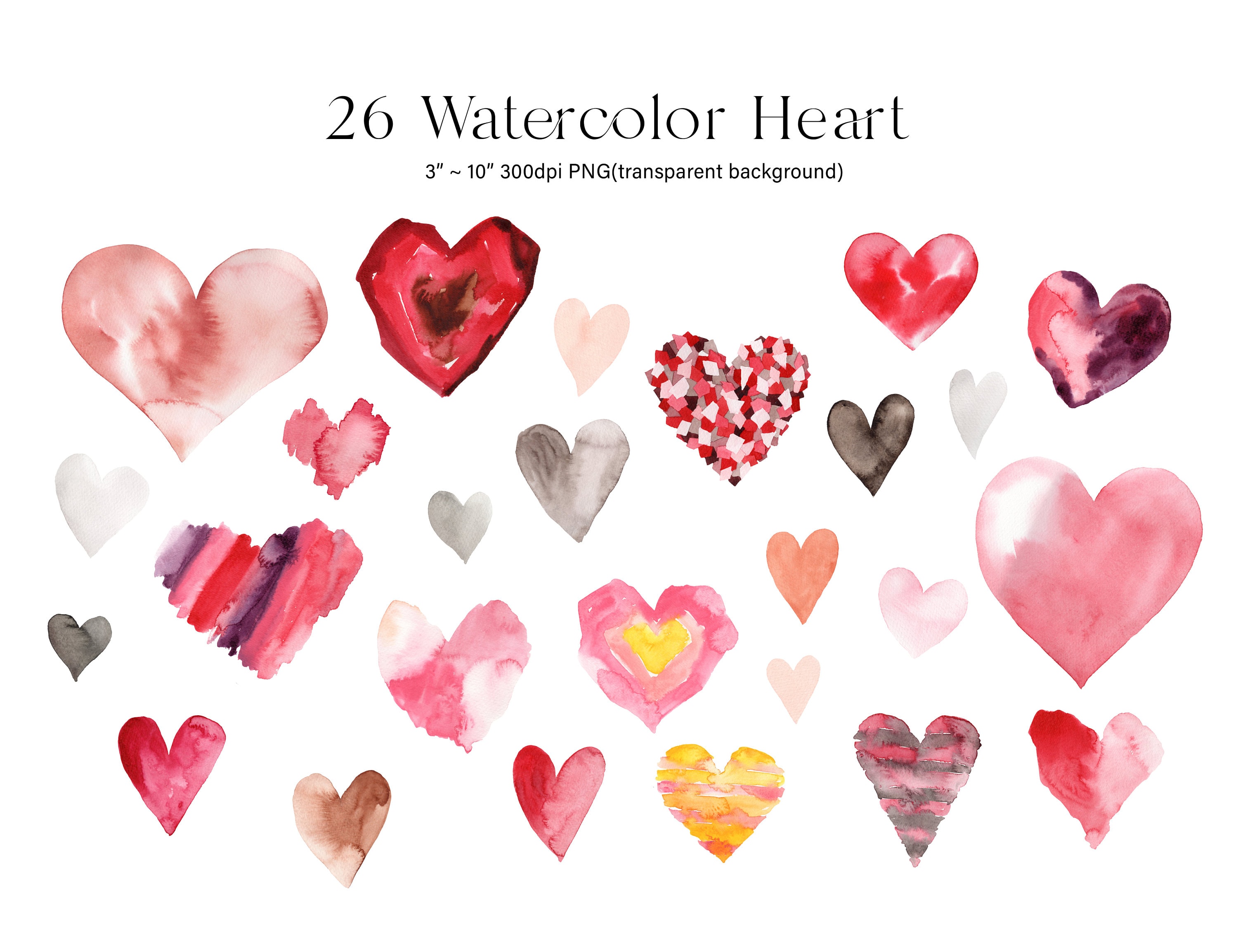 Watercolor Heart Clipart Watercolor Heart Watercolor - Etsy