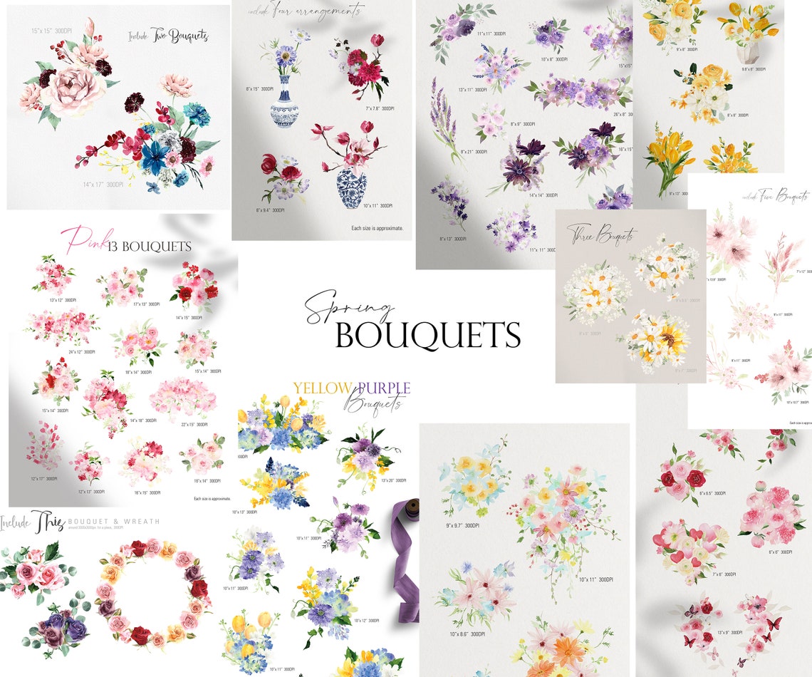 Spring Flower Bundle Watercolor Flower Bundle Flower PNG - Etsy