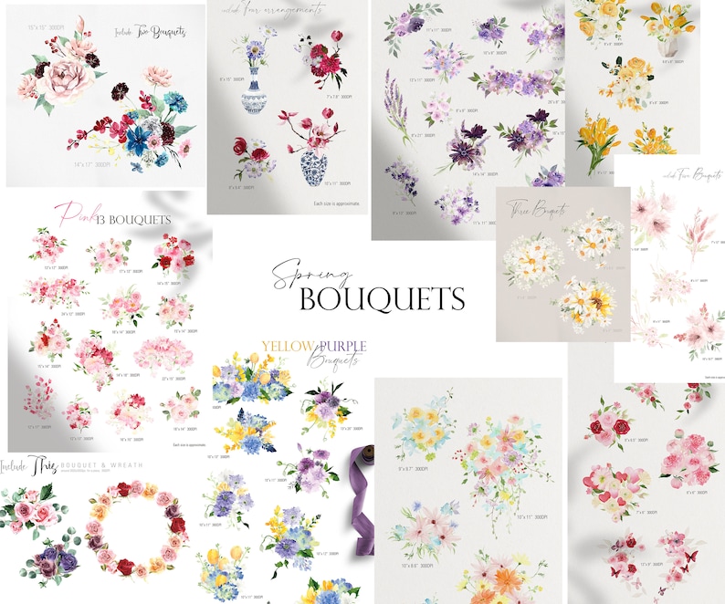 Spring Flower Bundle Watercolor Flower Bundle Flower PNG - Etsy