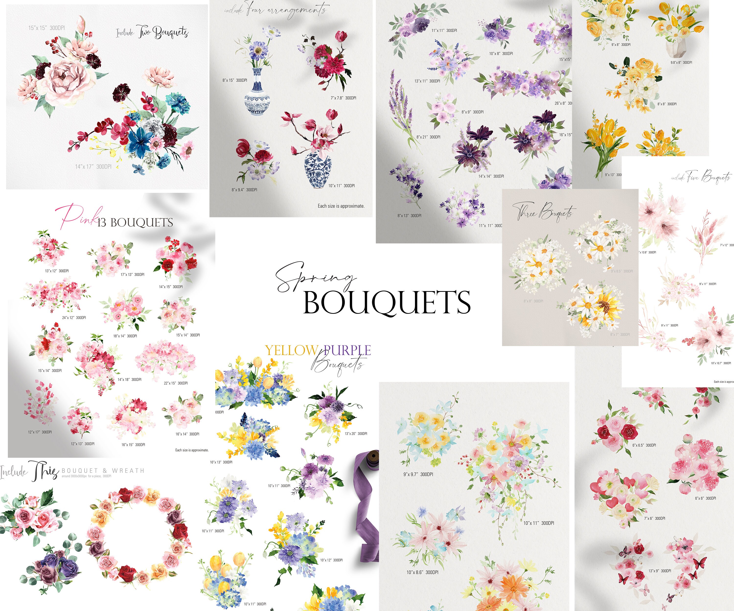 Spring Flower Bundle Watercolor Flower Bundle Flower PNG - Etsy