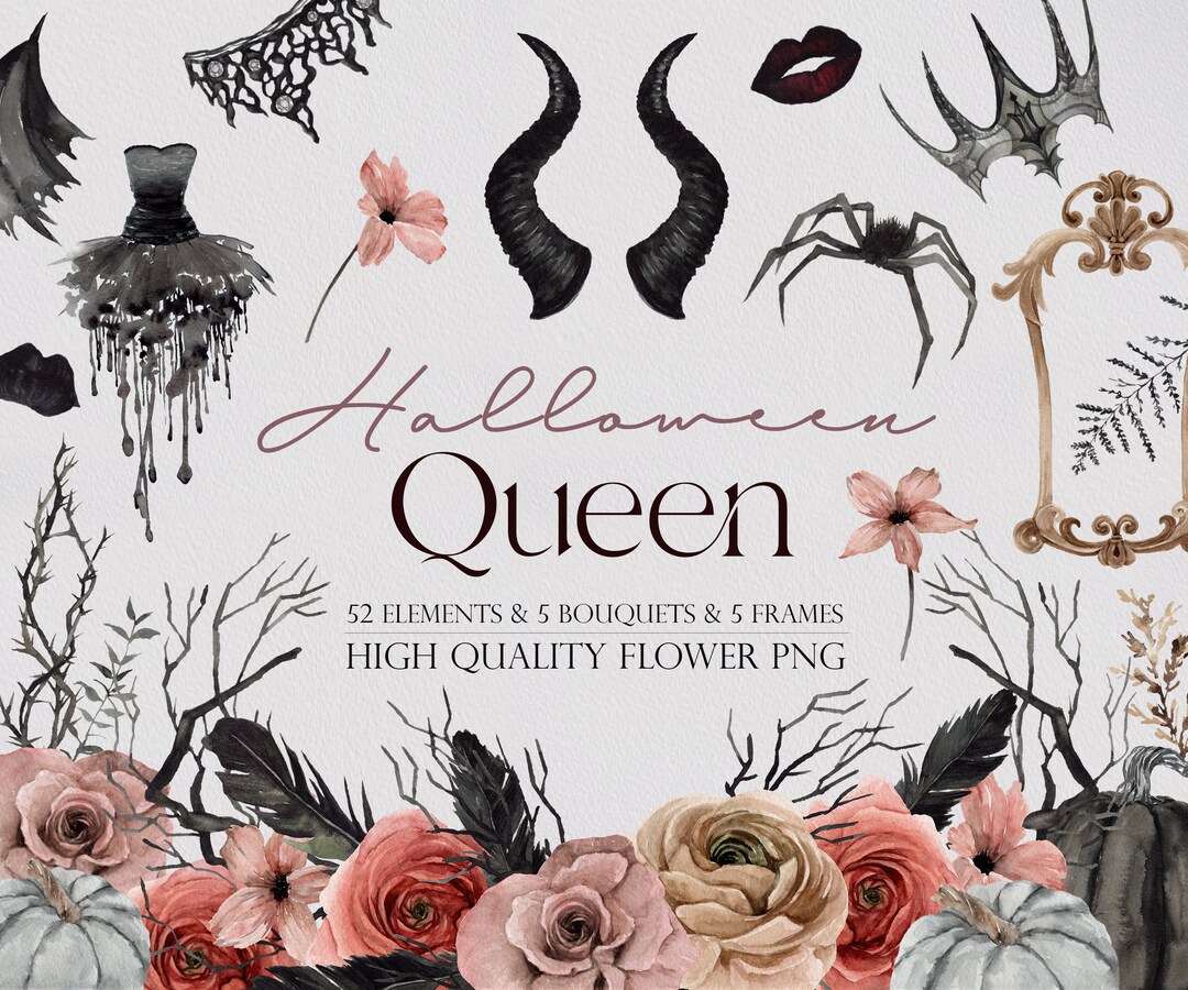 Halloween Queen, Watercolor Flowers, Halloween Clipart, Halloween ...