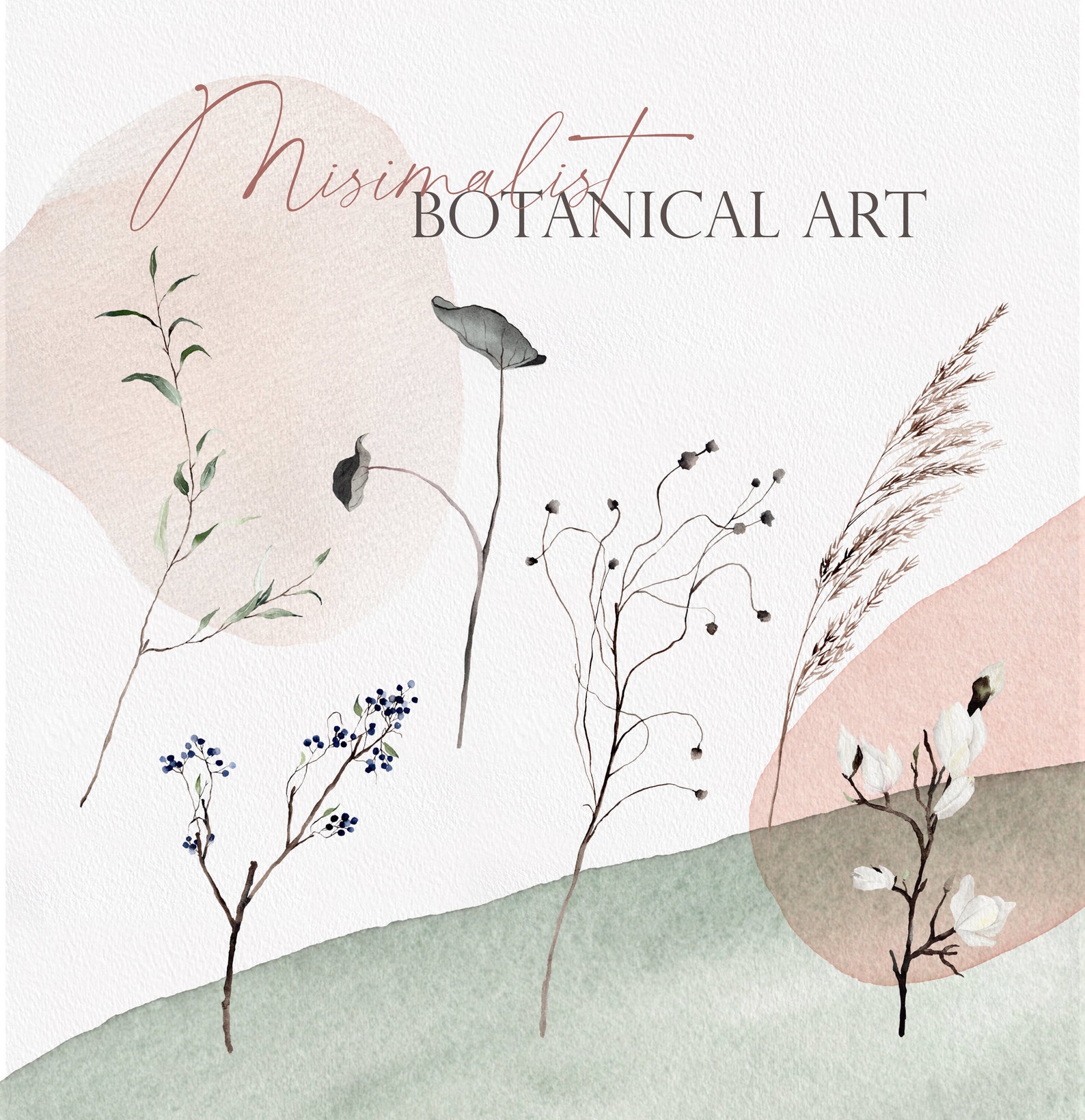 Minimalist Clipart Botanical Art Abstract Shape Watercolor - Etsy