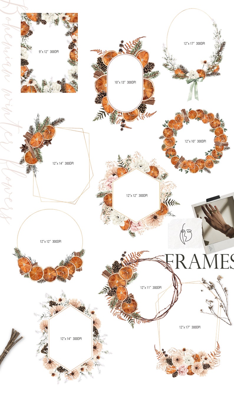 Winter Boho Frames Winter Bohemian Boho Flower Dried - Etsy