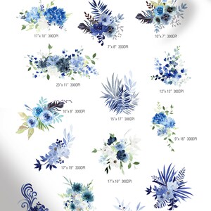 Watercolor Flower Bundle, Watercolor Blue Collection, Watercolor ...