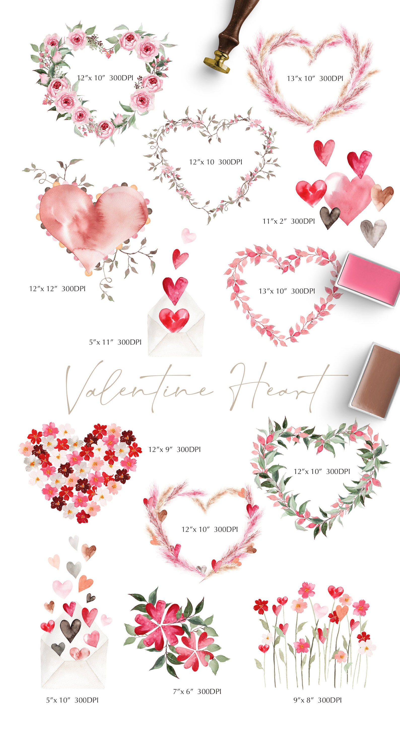 Valentine Day Clipart Watercolor Valentine Valentine Heart - Etsy