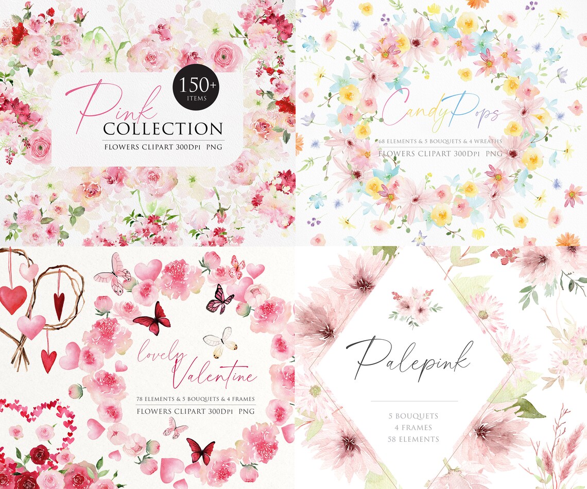 Spring Flower Bundle Watercolor Flower Bundle Flower PNG - Etsy