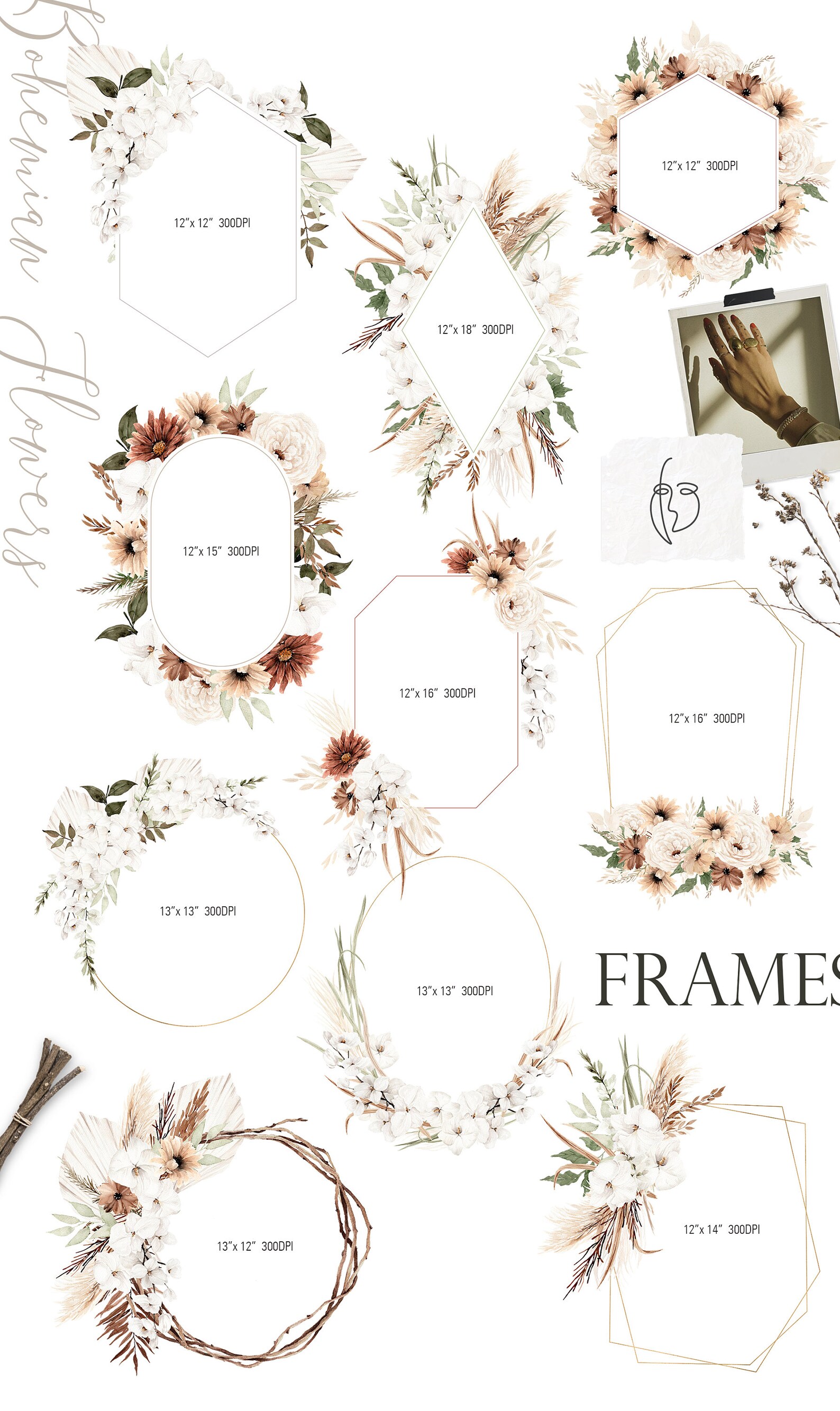 Elegant Boho Flower, Boho Flower, Watercolor Flower, Watercolor Clipart ...