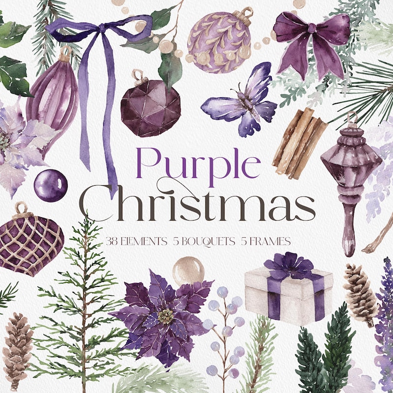 Purple Christmas Clipart - Etsy