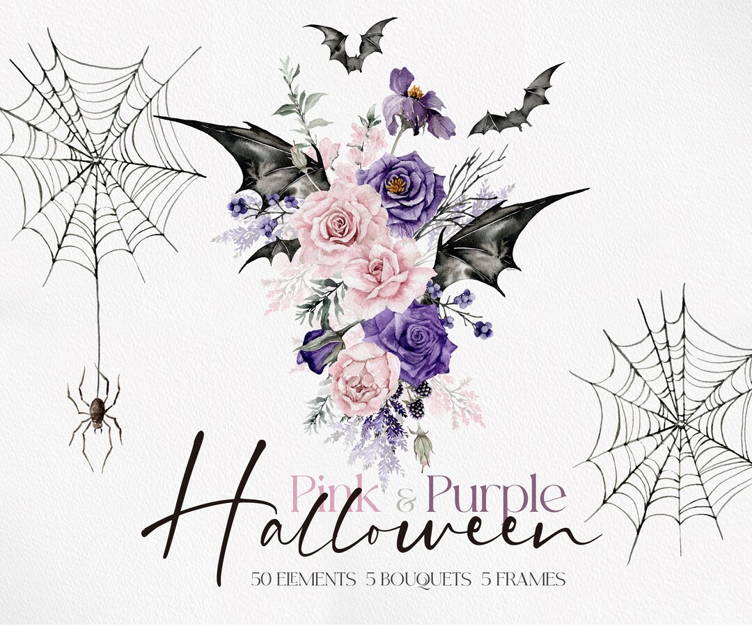 Pink & Purple Halloween, Halloween Clipart, Watercolor Halloween ...