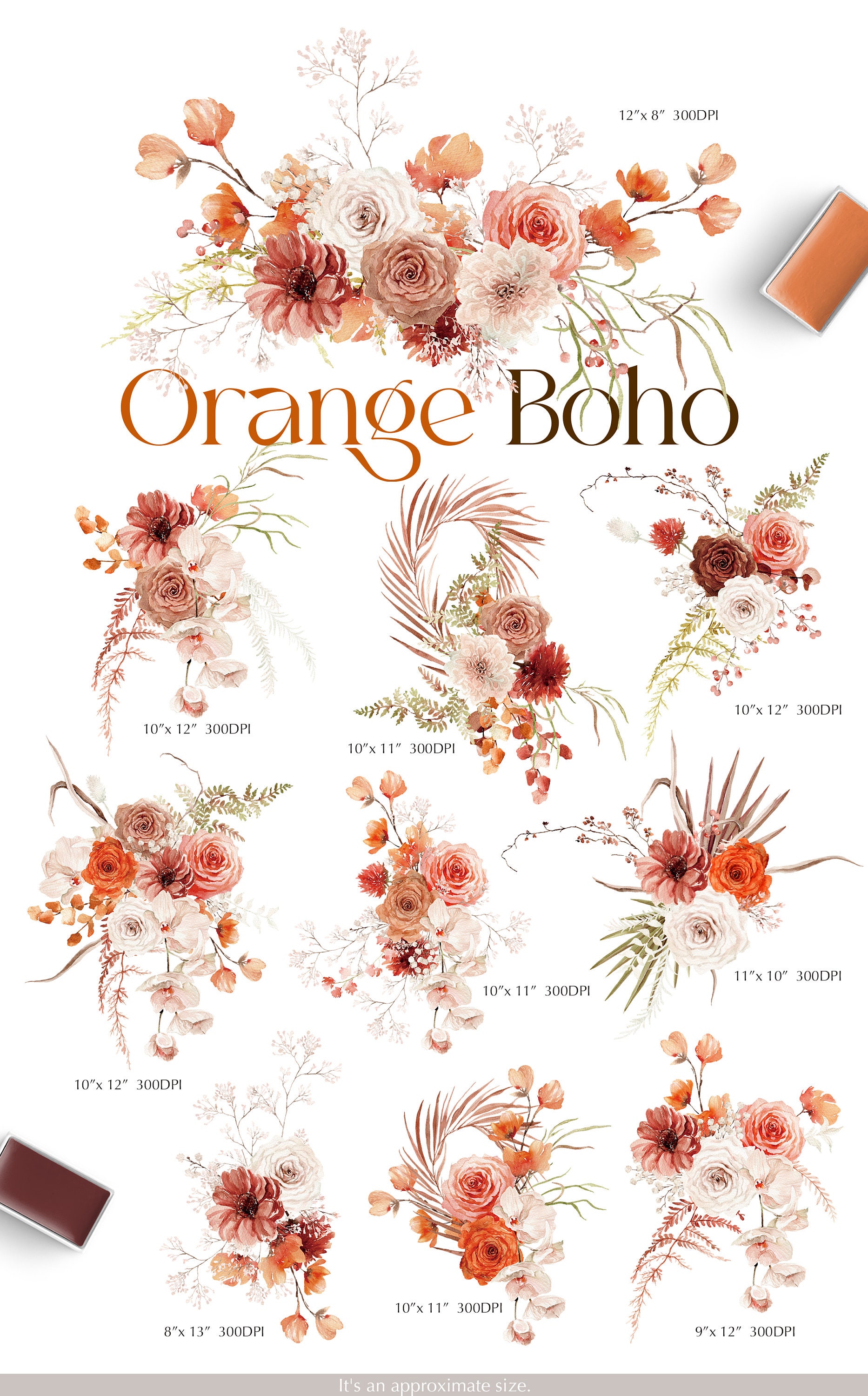 Orange Boho Floral Watercolor Boho Flower Boho Flower PNG - Etsy UK