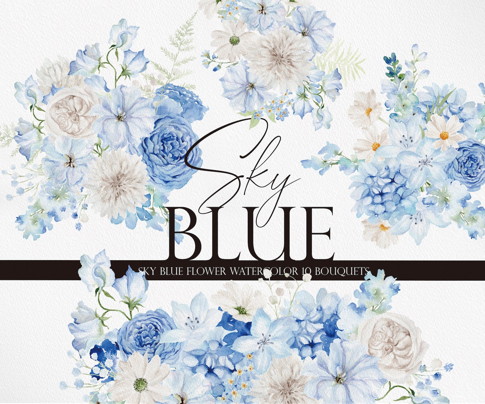 Sky BLUE Flower, Watercolor Flower PNG, Watercolor Clipart, Blue Flower ...