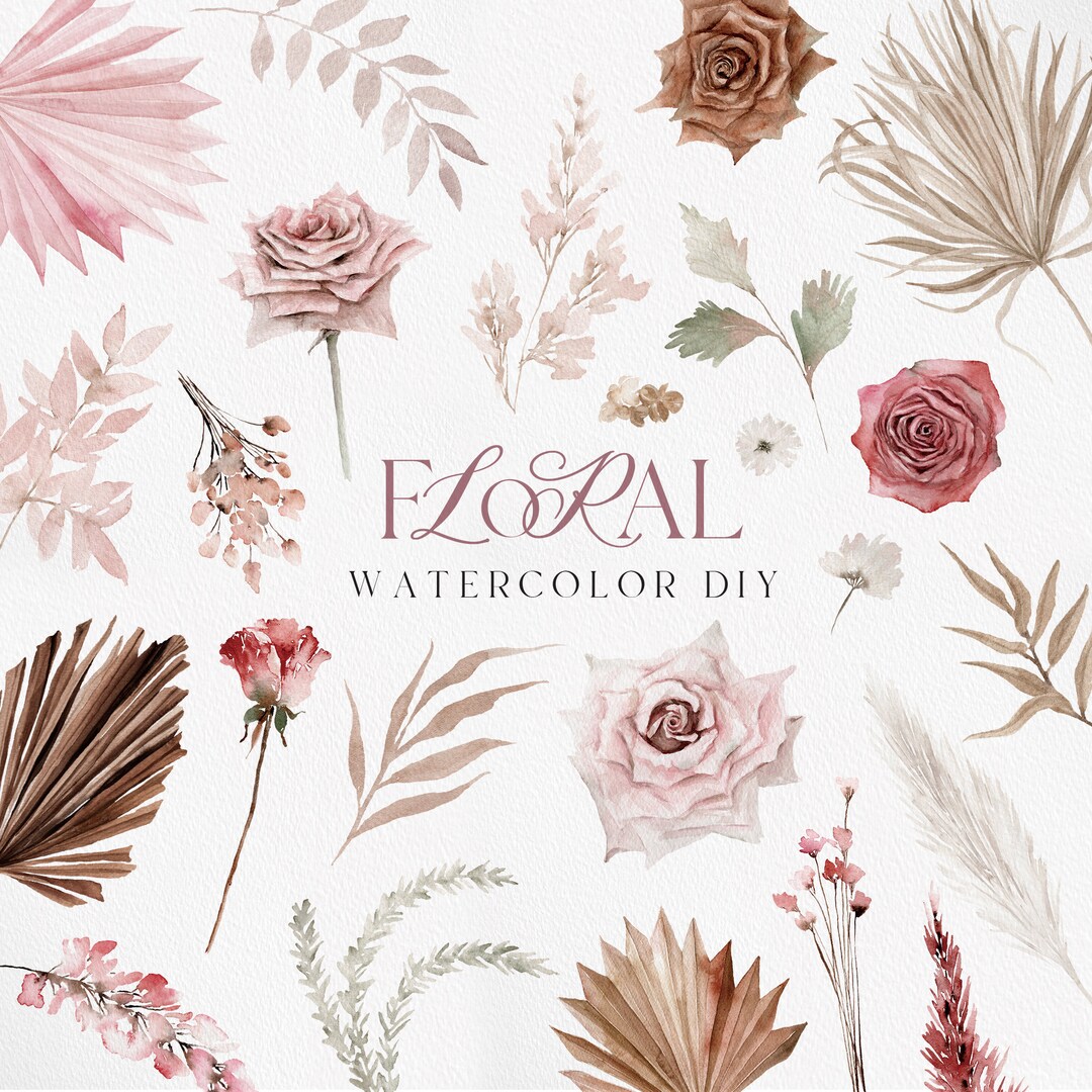 Boho Pink Flowers, Watercolor Flower, Boho Flower PNG, Bohemian Pink ...