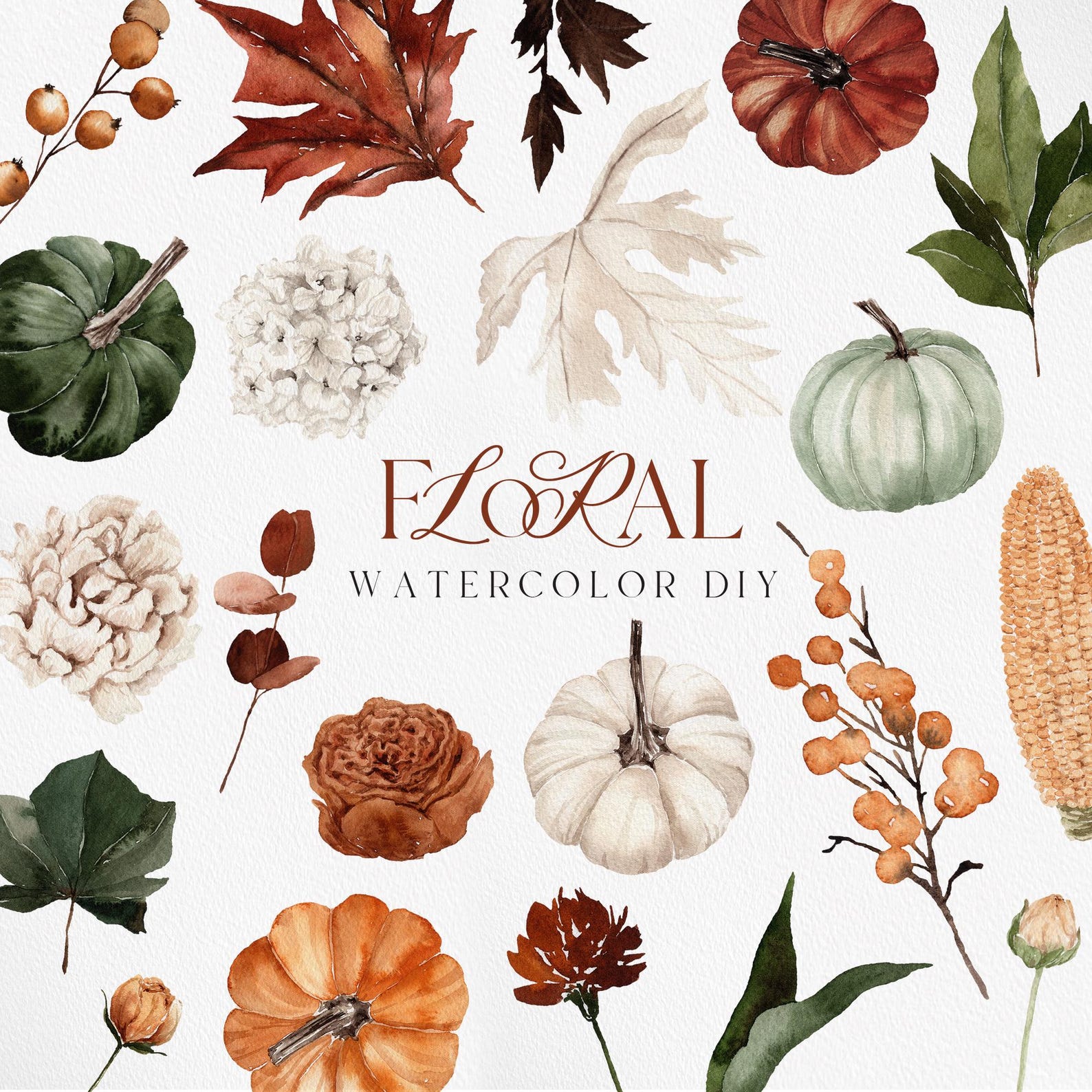 COZY AUTUMN, Watercolor Clipart, Watercolor Autumn, Watercolor Boho PNG ...
