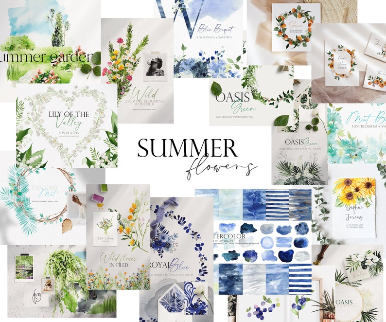Summer Flower Bundle Watercolor Flower Bundle Flower PNG - Etsy