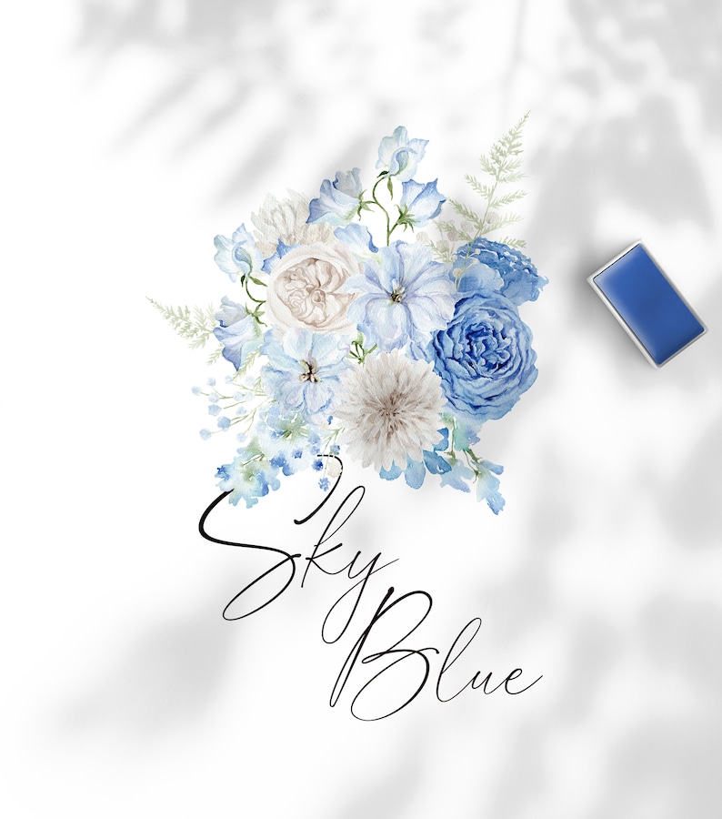 Sky BLUE Flower, Watercolor Flower PNG, Watercolor Clipart, Blue Flower ...