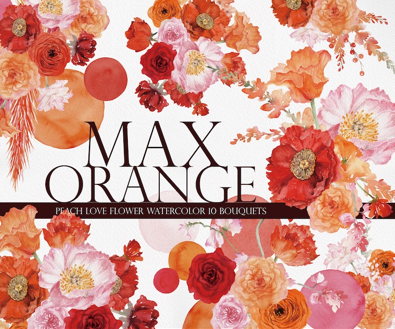Max Orange Floral Watercolor Flower PNG Orangepink Flowers - Etsy