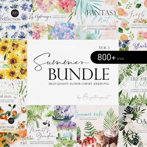 Summer Flower Bundle, Watercolor Flower Bundle, Flower PNG, Watercolor ...