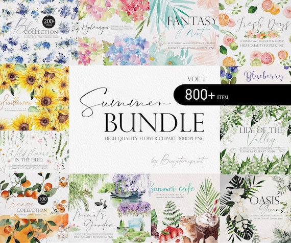 Summer Flower Bundle Watercolor Flower Bundle Flower PNG - Etsy
