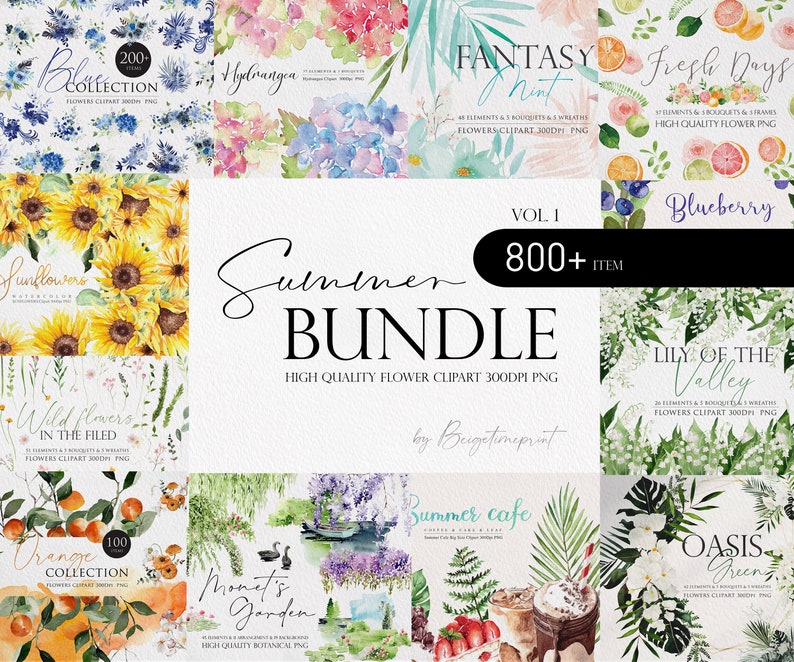 Summer Flower Bundle Watercolor Flower Bundle Flower PNG - Etsy
