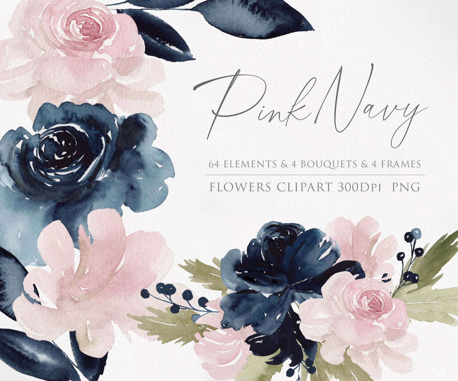 Watercolor Flower PNG Pink Florals Watercolor Clipart - Etsy