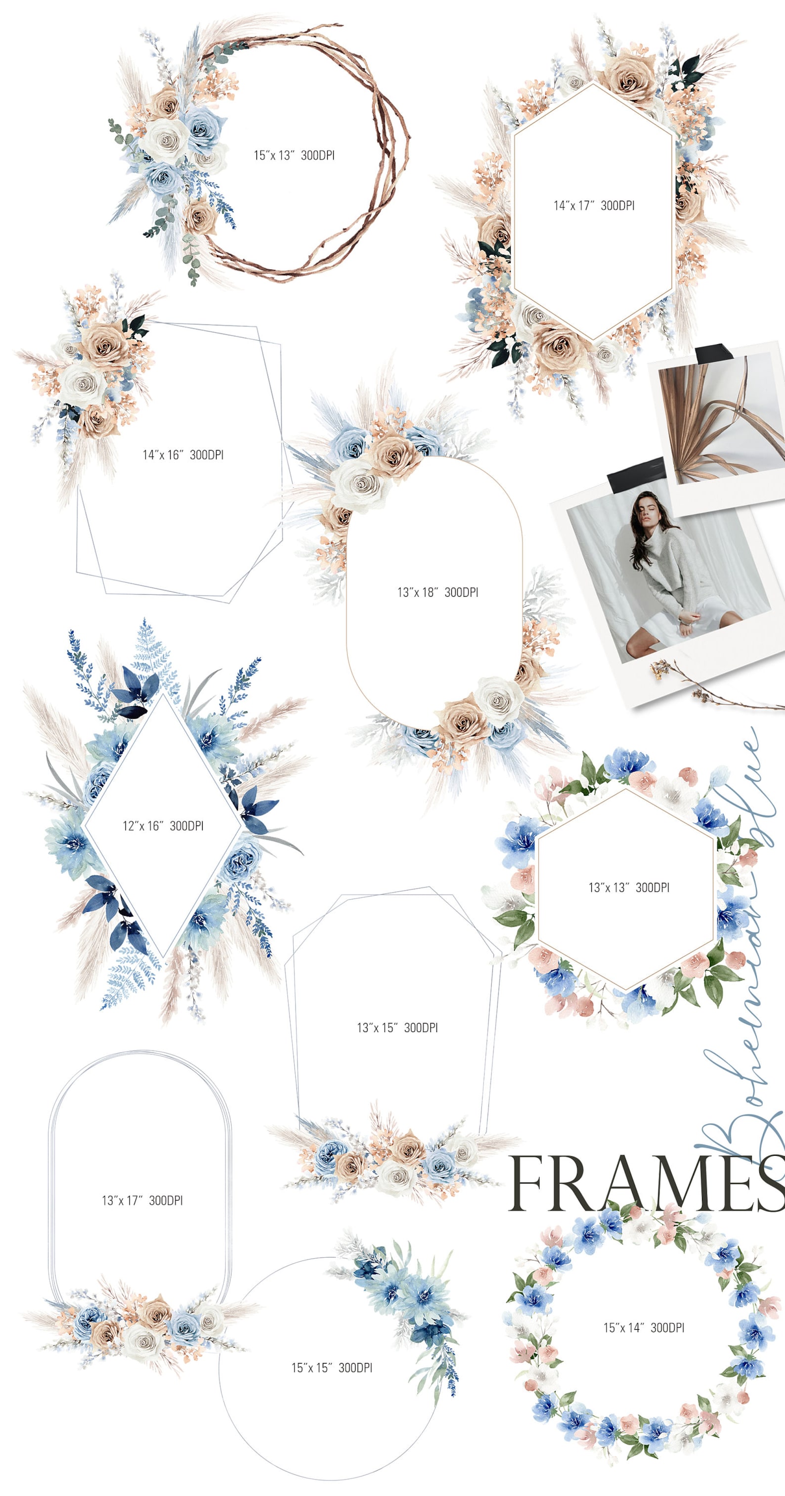 Watercolor Flower Boho Flower Boho Blue Clipart Dusty Blue - Etsy