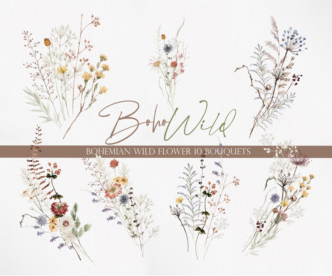 Boho Wild Flowers Watercolor Wild Flower Wild Flower PNG - Etsy