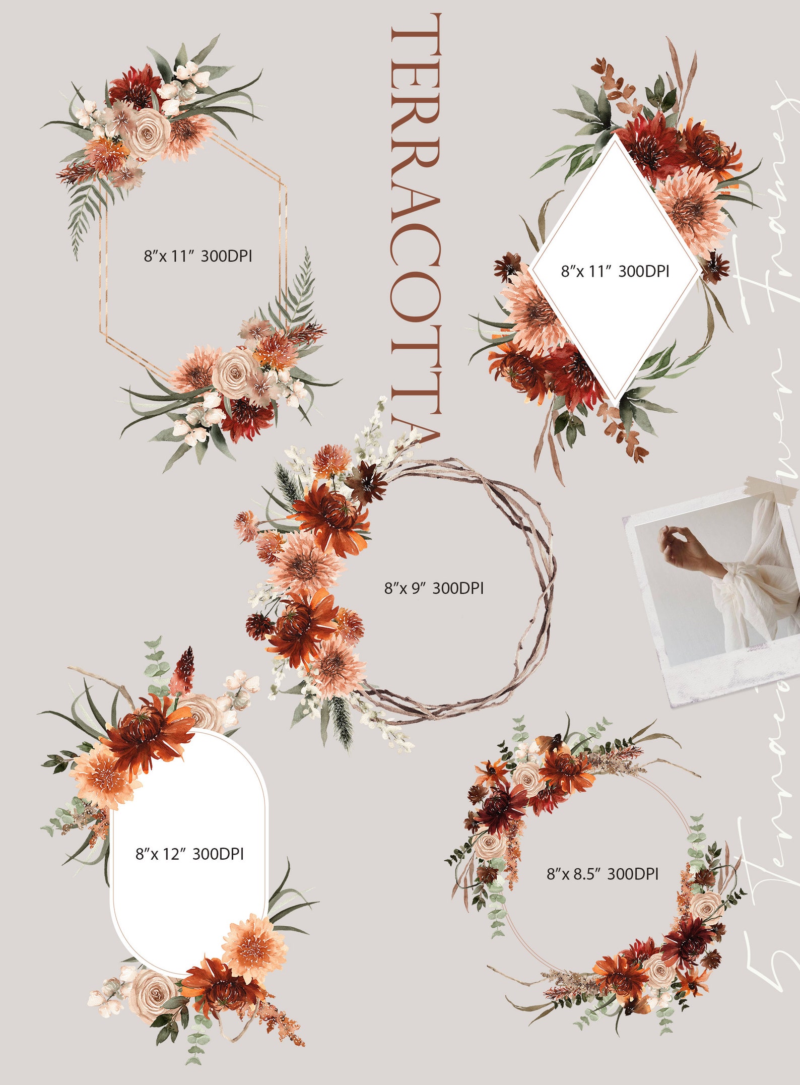 Terracotta Flower Watercolor Flower Autumn Flowers Boho - Etsy