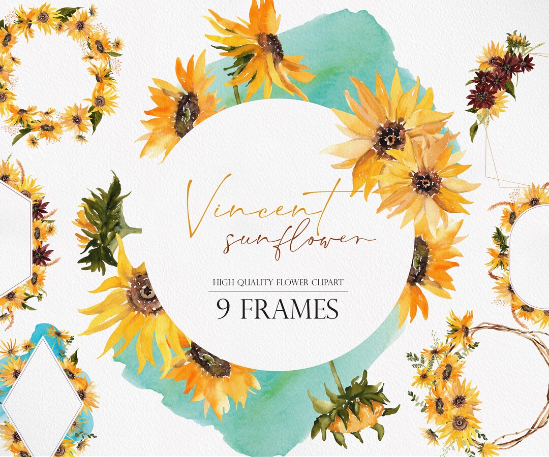 Vincent Flowers, Watercolor Sunflower, Sunflower Clipart, Sunflower ...