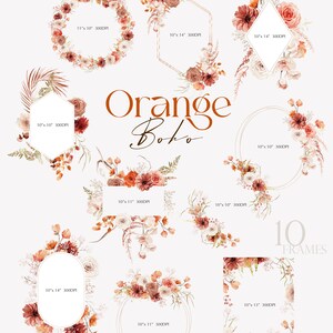 Orange Boho Floral, Watercolor Boho Flower, Boho Flower PNG, Watercolor ...