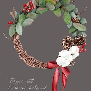 Christmas Wreath, Watercolor Clipart, Wreath Clipart, Leaf Clipart ...