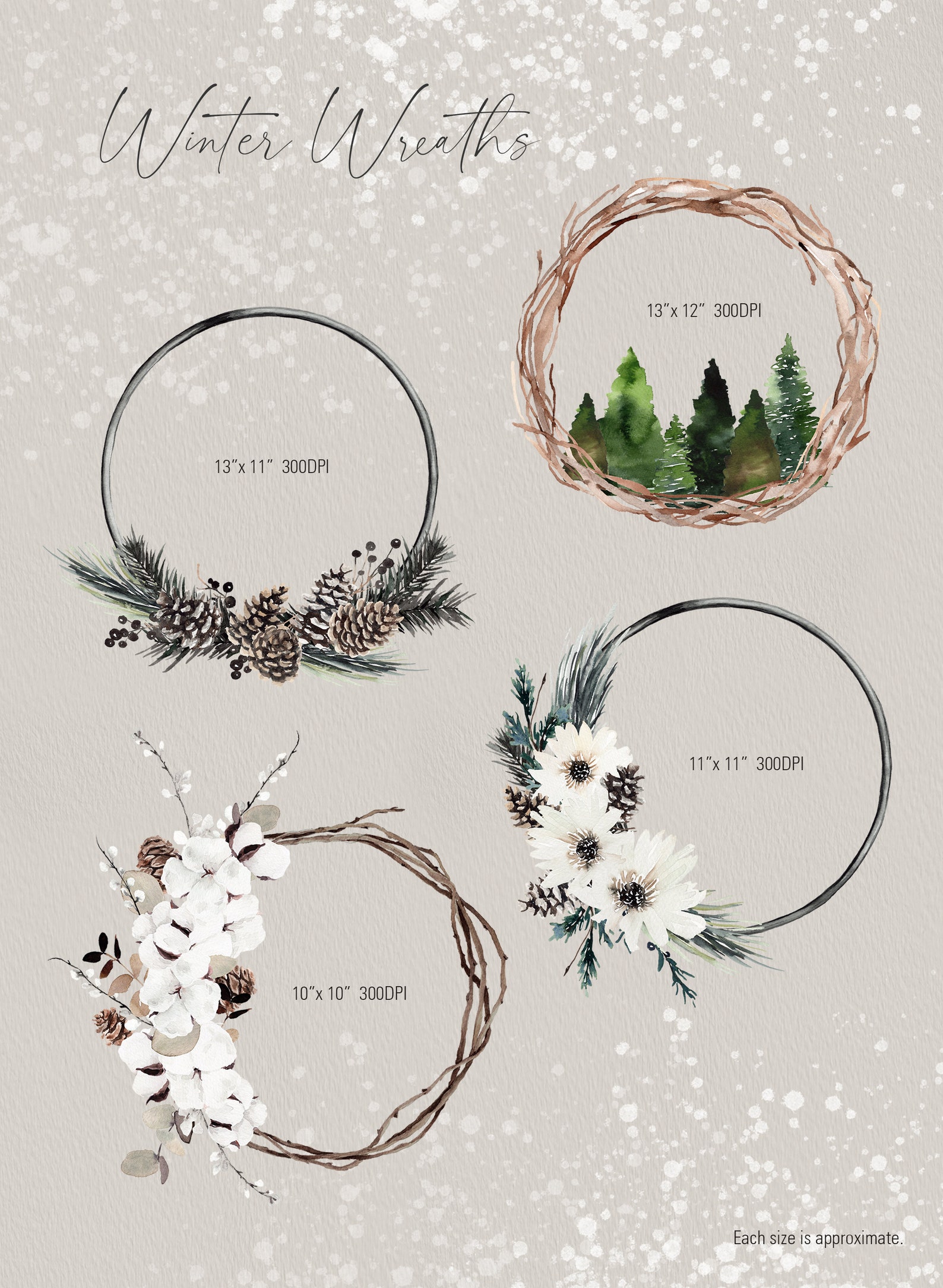 Winter Wreath Watercolor Flower Clipart Watercolor Wreath - Etsy