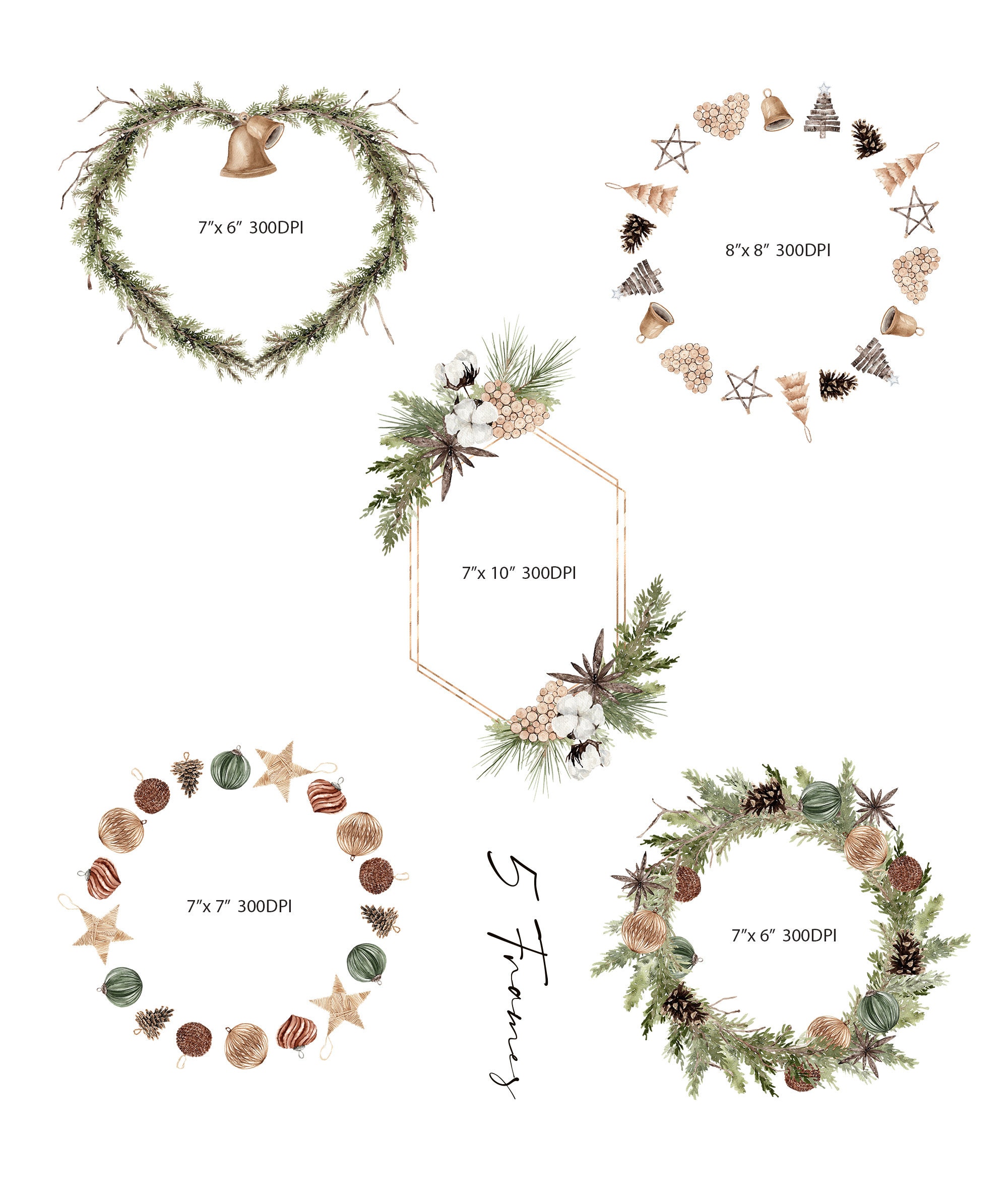 Rustic Christmas, Ornaments Clipart, Christmas Clipart, Boho Christmas ...