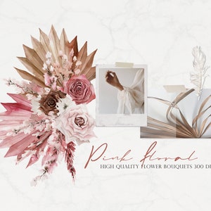 Boho Pink Flowers, Watercolor Flower, Boho Flower PNG, Bohemian Pink ...